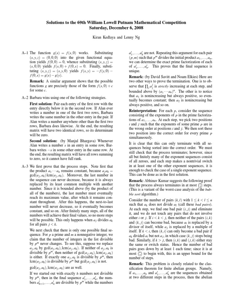 Solutions To The 69th William Lowell Putnam Mathematical Competition ...