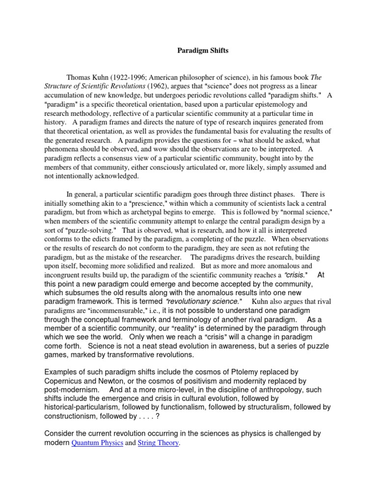Paradigm Shifts Pdf Paradigm Science