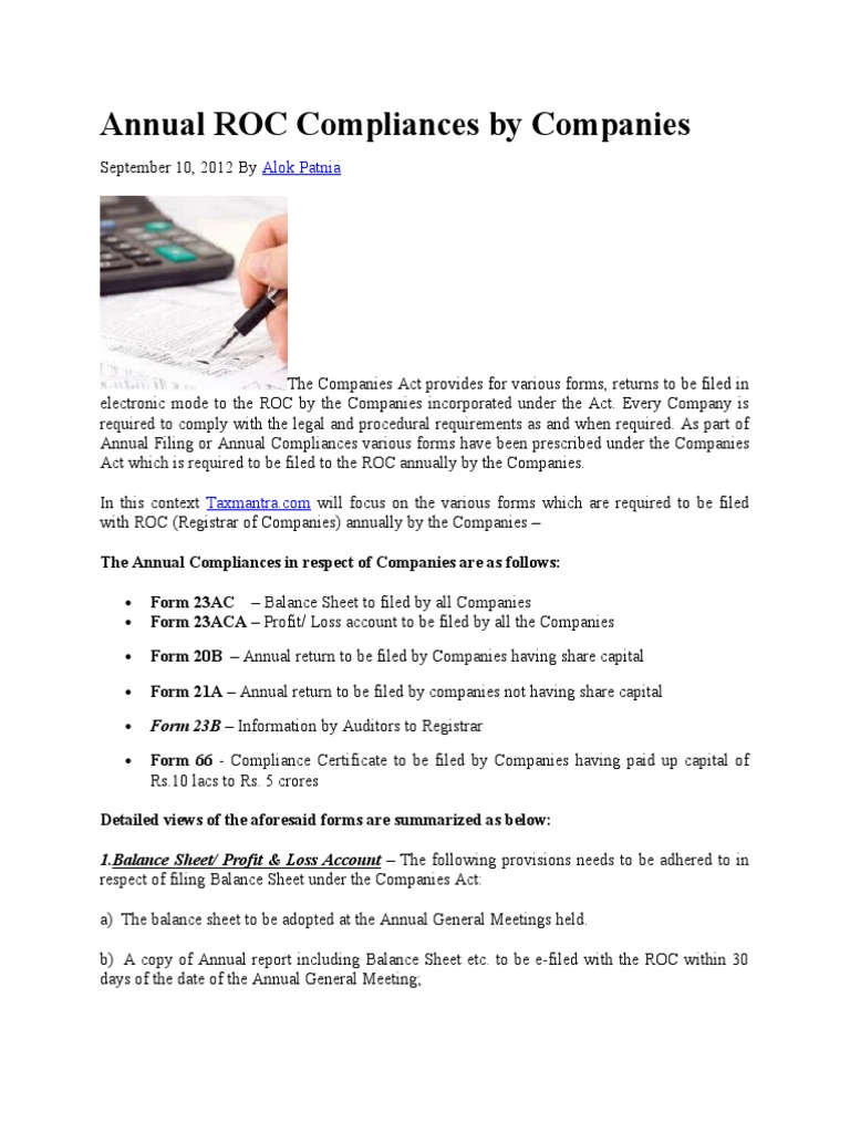Annual ROC Compliances by Companies | PDF | Government | Government ...