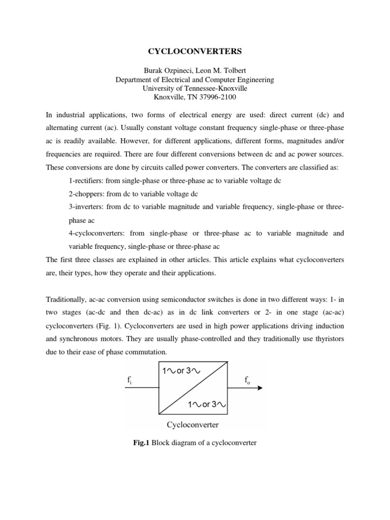 Cycloconverters: Fig.1 Block Diagram of A Cycloconverter | PDF ...