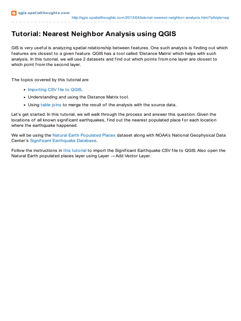 Nearest Neighbor Analysis in QGIS | PDF | Geographic Information System ...