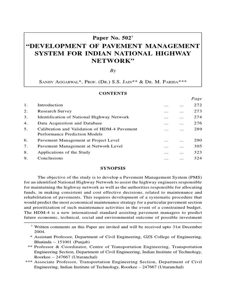 Development of Pavement Management System For Indian National Highway ...