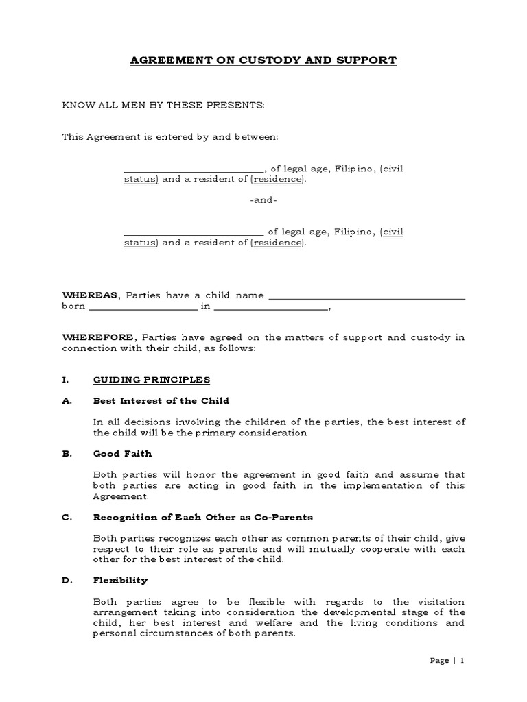 Child Support And Visitation Agreement Template