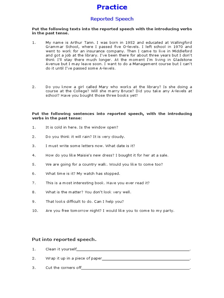Practice Reported Speech | PDF | Semantics | Cognitive Science