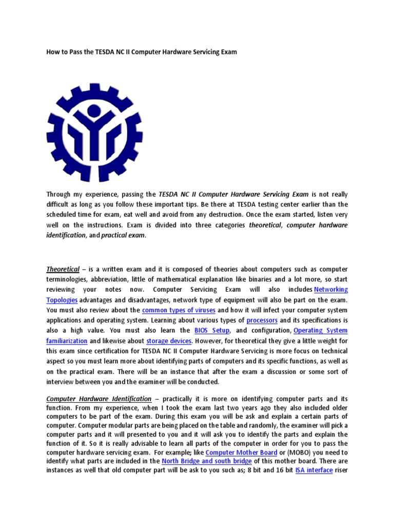 How To Pass The TESDA NC II Computer Hardware Servicing Exam PDF | PDF ...