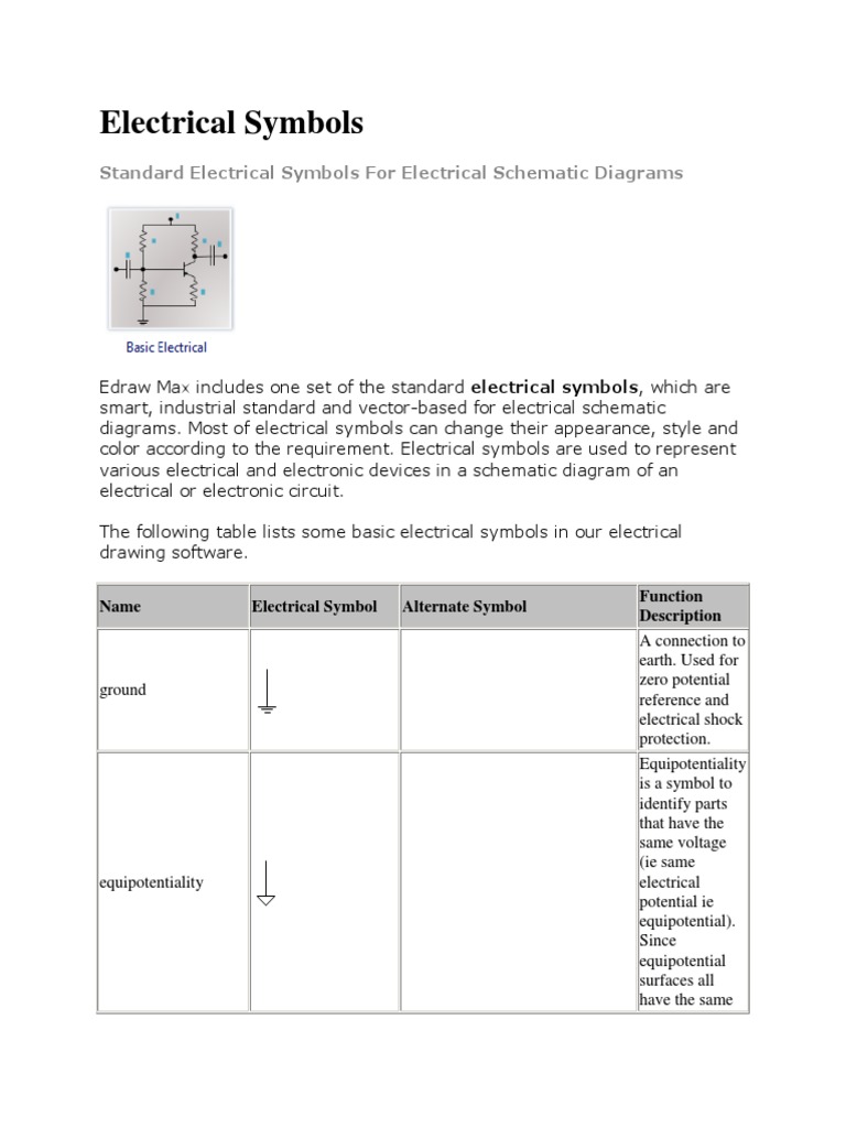 Standard Electrical Symbols For Electrical Schematic Diagrams | PDF ...
