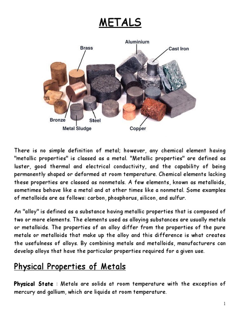 Metals: Physical Properties of Metals | PDF | Metals | Chemical Elements