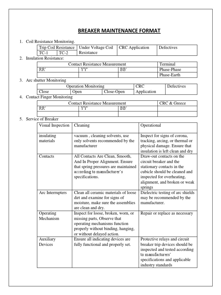 Breaker Maintenance Format | PDF