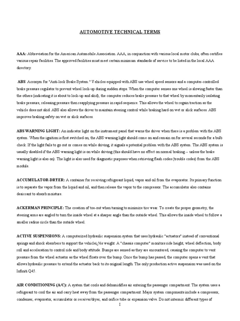 Glossary of Technical Terms | PDF | Brake | Gas Compressor