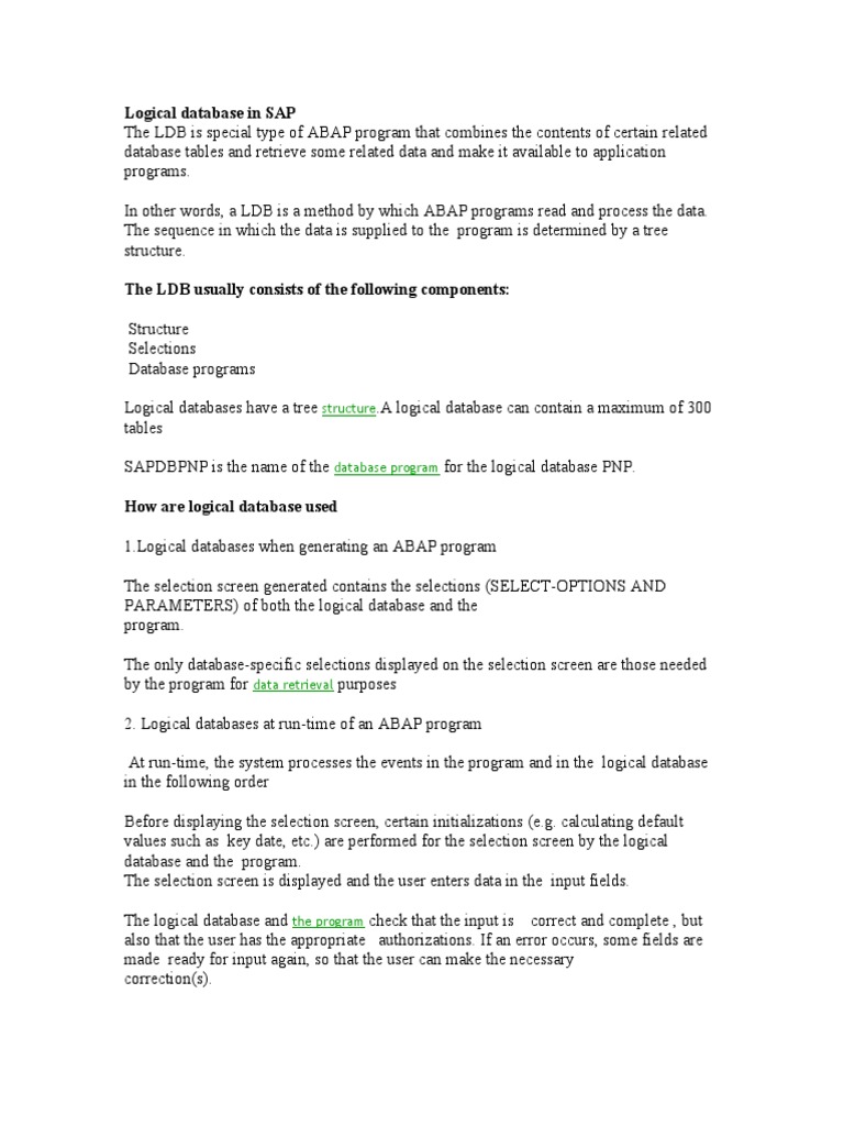 Logical Database in SAP | PDF | Databases | Software Engineering