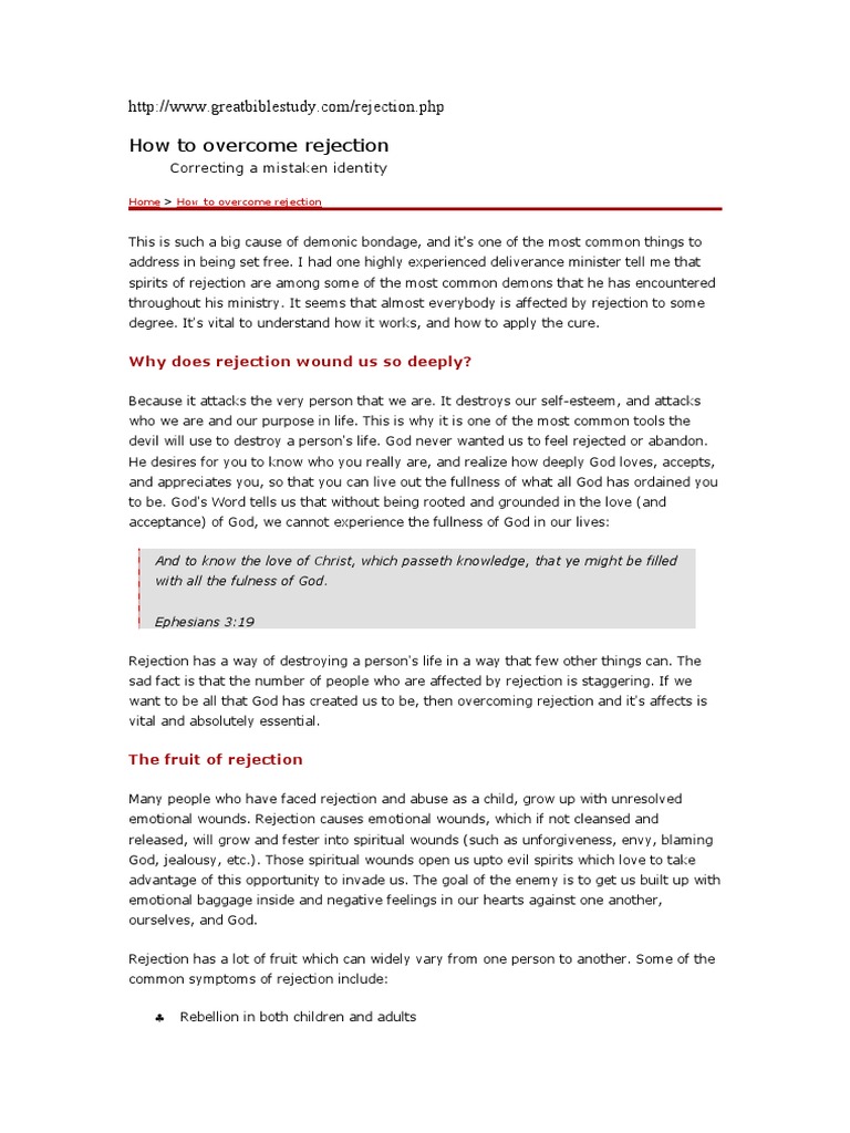How To Overcome Rejection | PDF | Jealousy | Religious Belief And Doctrine