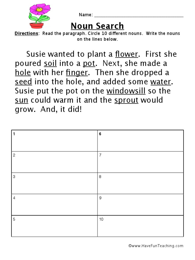 Noun Identification Activity for Kids | PDF