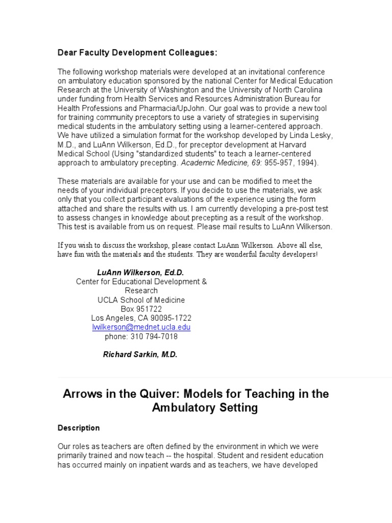 Arrows in The Quiver: Models For Teaching in The Ambulatory Setting ...