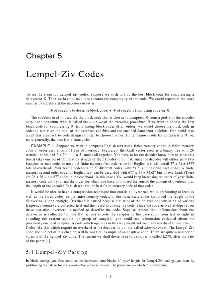 Lempel-Ziv Codes: 5 .1 Lemp El - Ziv P Ar Sing | PDF | Data Compression | Code