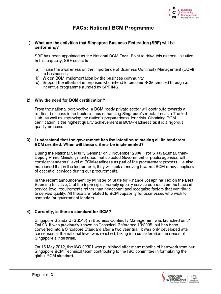 Faqs: National BCM Programme | PDF | Business Continuity | Procurement