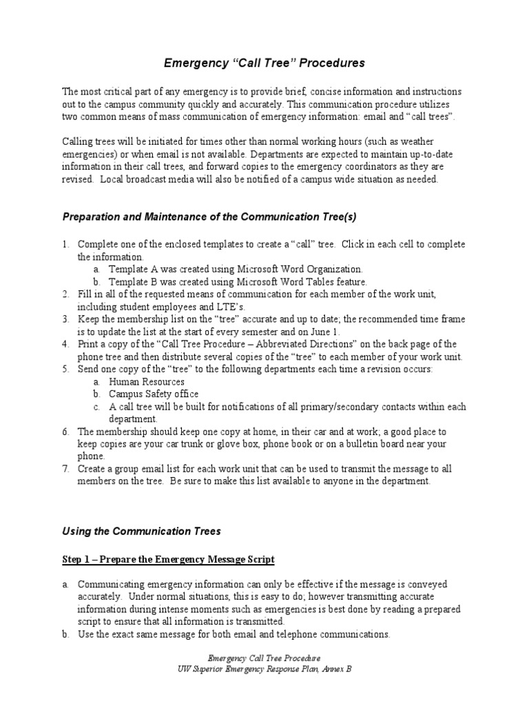 Call-Tree Instructions | Emergency | Communication