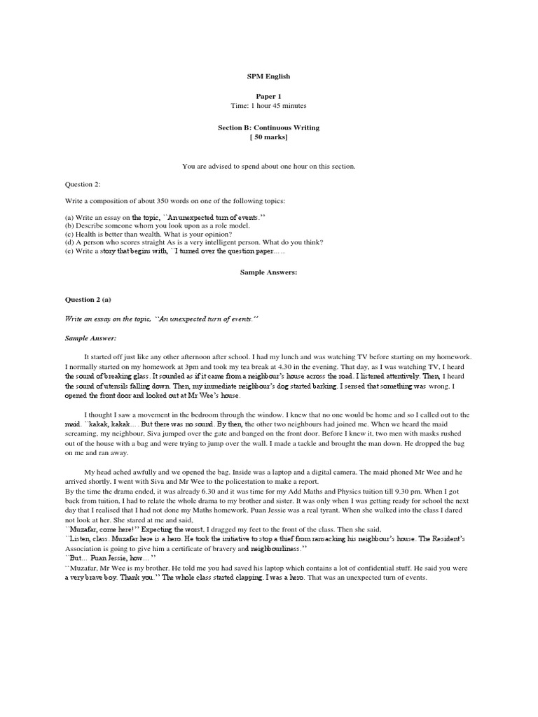 SPM English: Write An Essay On The Topic, ''An Unexpected Turn of ...