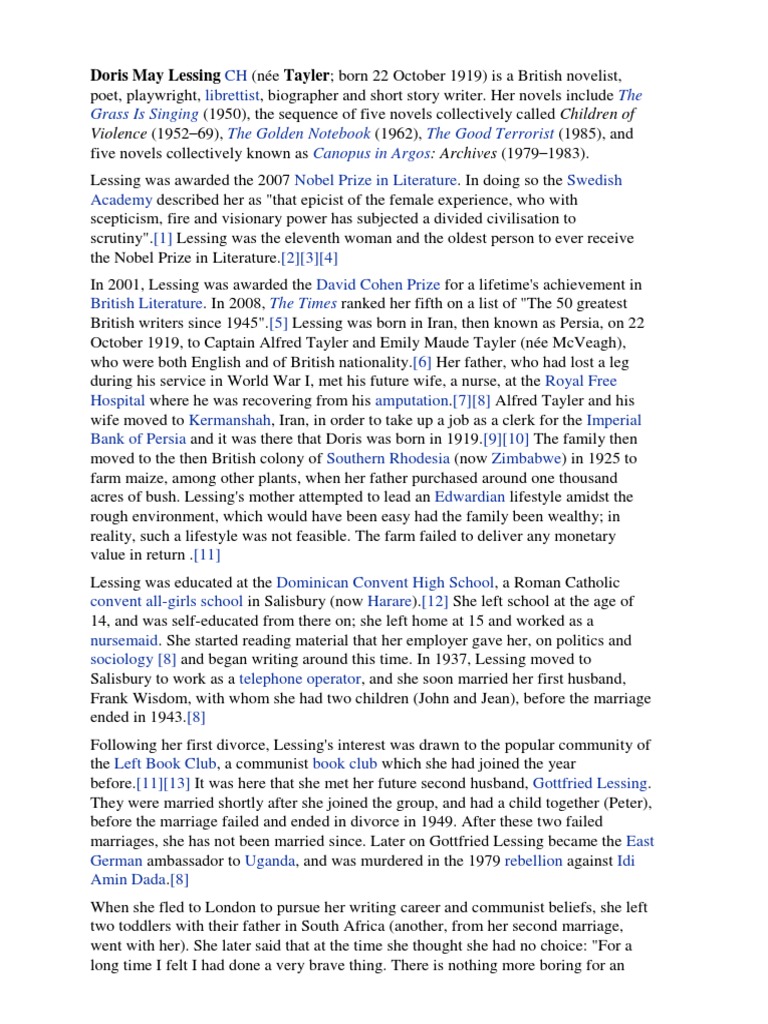 Doris May Lessing CH | PDF | Doris Lessing | Poetry