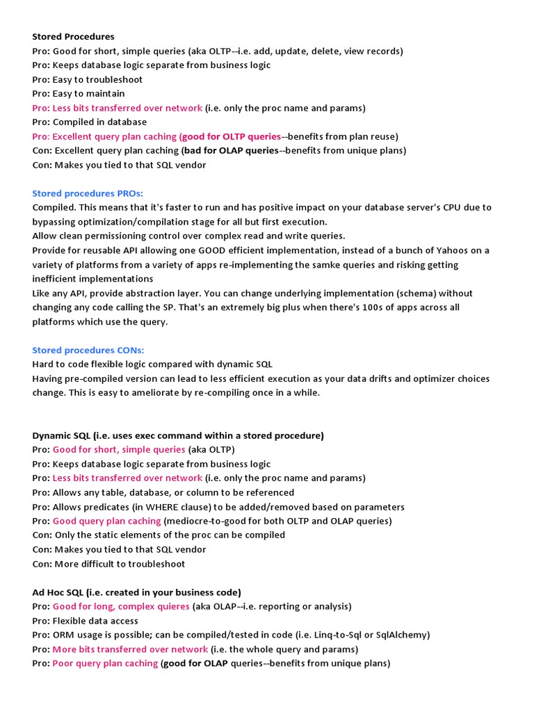 Ad Hoc Queries Vs Stored Procedures Vs Dynamic Sql Pdf Sql Object Relational Mapping 7615