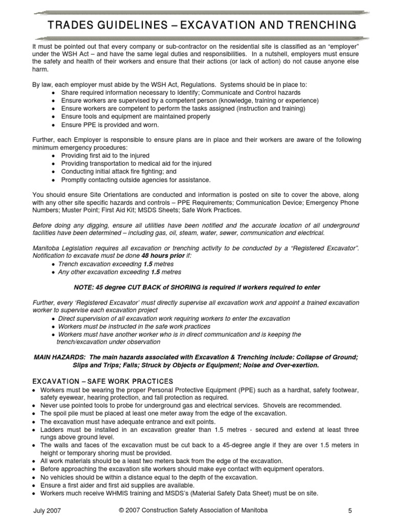 Trades Guidelines - Excavation and Trenching | PDF | Personal ...