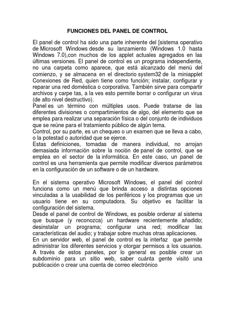 Funciones Del Panel de Control | PDF | Archivo de computadora | Windows 7