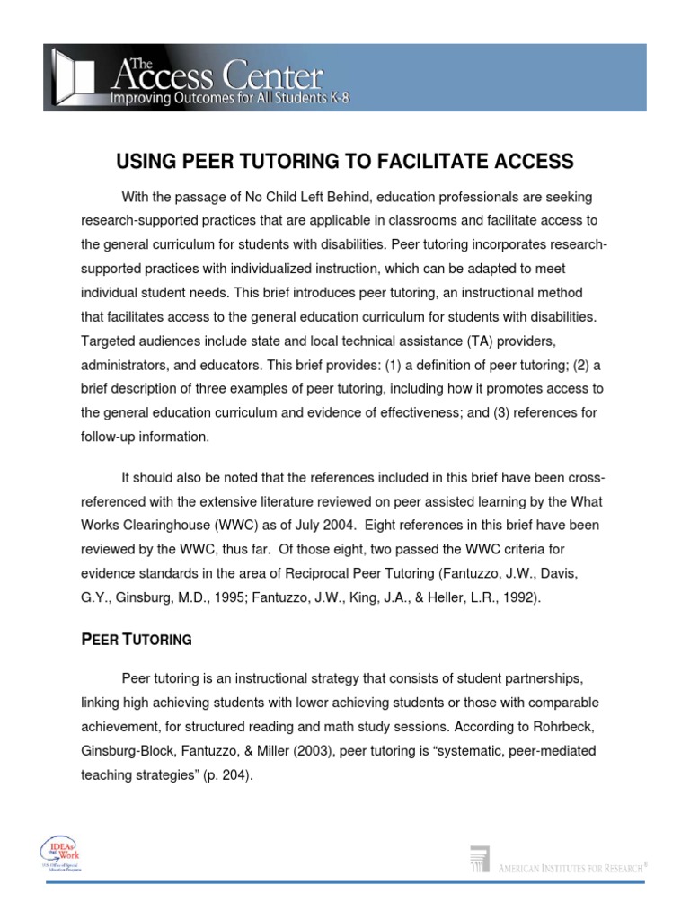 Peer Tutoring for Students with Disabilities | PDF | Tutor | Motivation