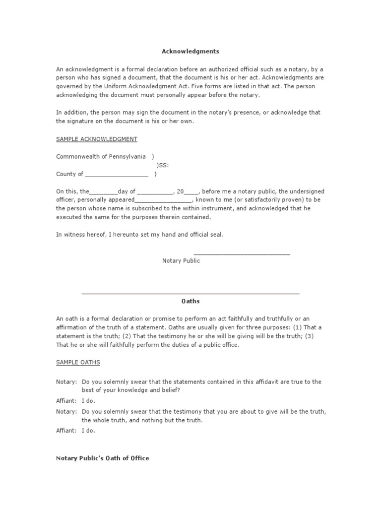 Notary Sample Documents | PDF | Deposition (Law) | Notary Public