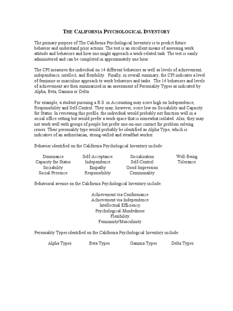 California Psychological Inventory | PDF | Career & Growth