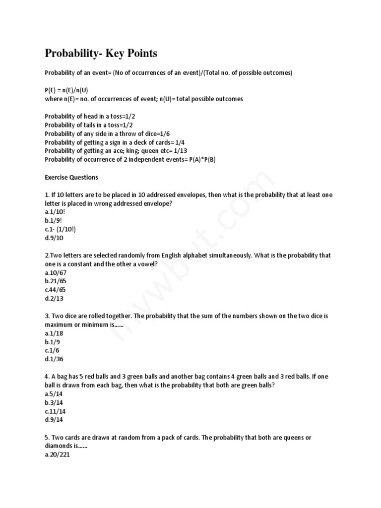 Probability Notes | Probability | Odds
