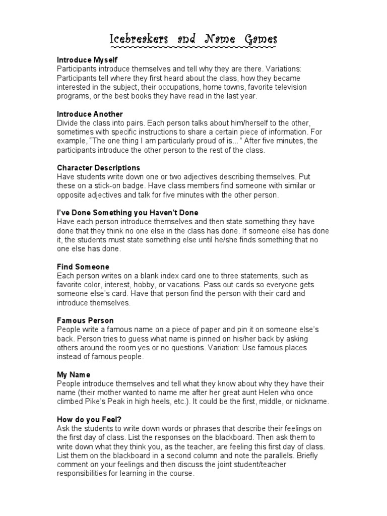 Icebreakers PDF | PDF | Language Arts & Discipline