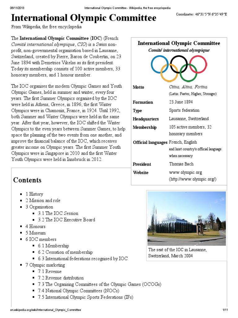 International Olympic Committee PDF | PDF | Multi Sport Events ...