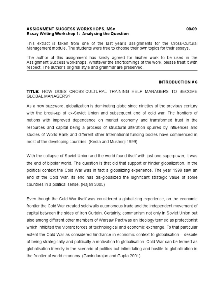 Assignment Success Workshops, MSC 08/09 Essay Writing Workshop 1 ...