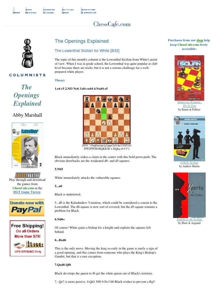 The Lowenthal Sicilian For White (B32-Abby08 PDF | PDF | Chess Openings ...