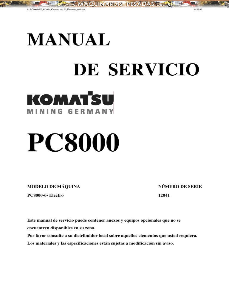 Manual Servicio Pala Hidraulica Pc8000 6e Komatsu | PDF | Science ...