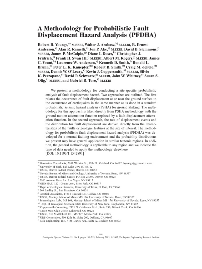 A Methodology For Probabilistic Fault Displacement Hazard Analysis (PFDHA) | PDF | Earthquakes ...