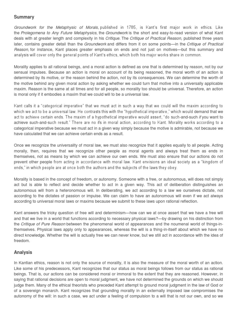 Deontological Ethics Summary | Immanuel Kant | Autonomy