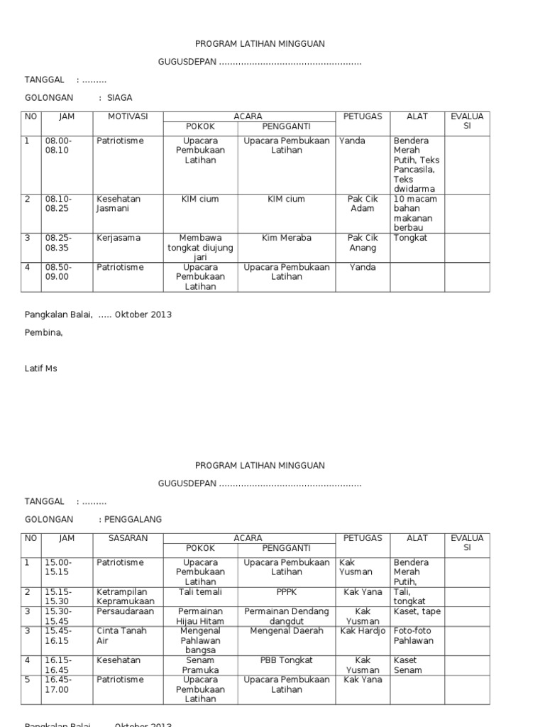 Program Latihan Mingguan Pramuka | PDF