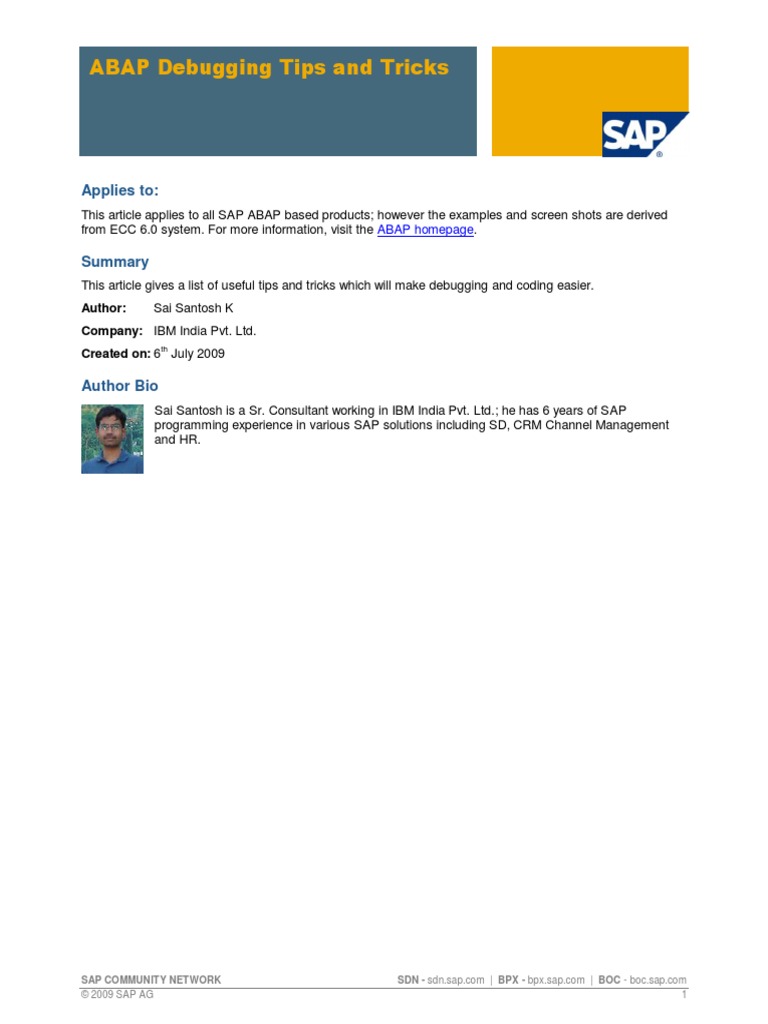 ABAP Debugging Tips and Tricks | PDF | Computer Programming | Computing ABAP Debugging Tips and Tricks | PDF | Computer Programming | Computing
