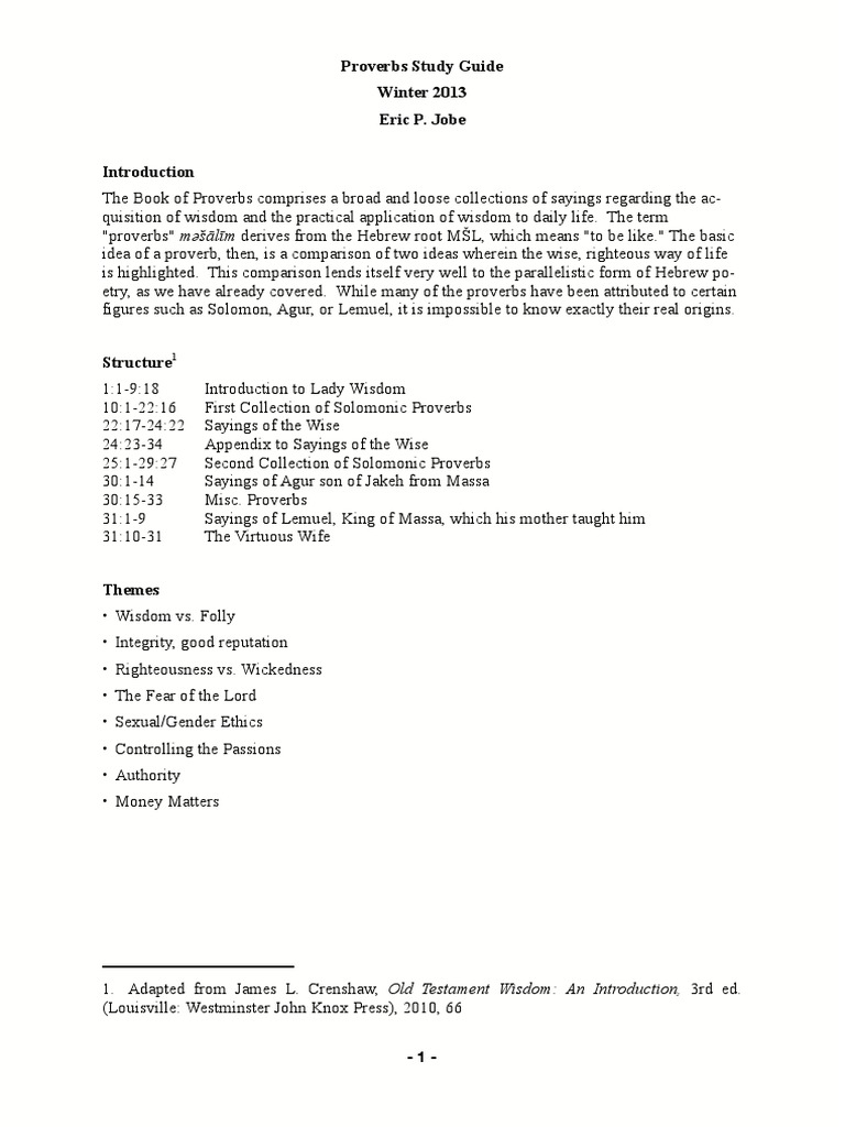 Proverbs Study Guide.pdf | Book Of Proverbs | Wisdom