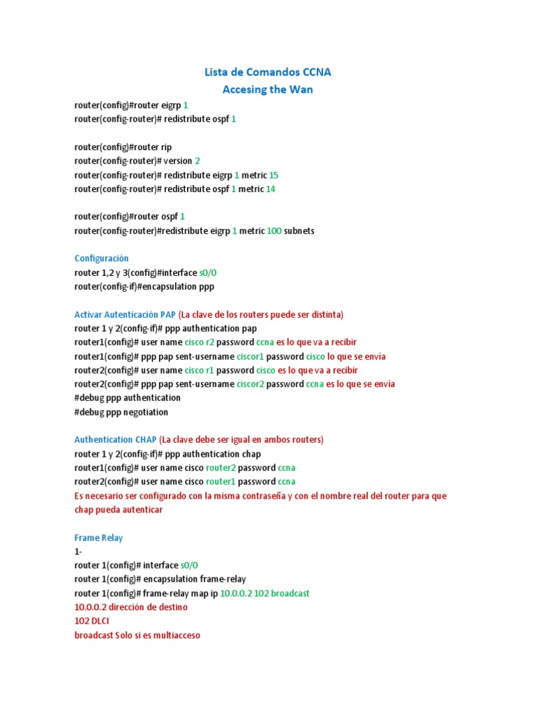 Lista de Comandos CCNA Accesing The WAN | PDF | Enrutador (Computación) | Dirección IP