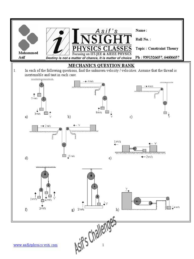 Constrained Motion Question Bank 01 PDF | PDF | Velocity | Angle