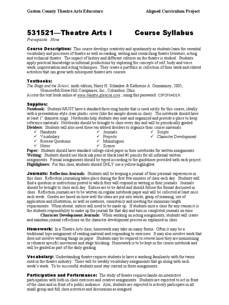 531521-Theatre Arts I Course Syllabus: Gaston County Theatre Arts ...