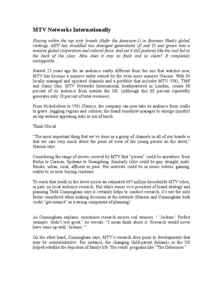 MTV Networks Internationally | PDF