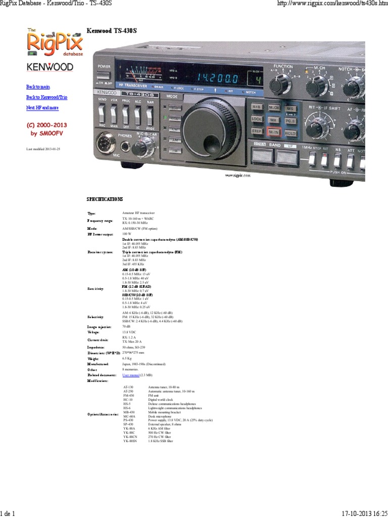 Kenwood TS-430S HF Transceiver Specs | PDF