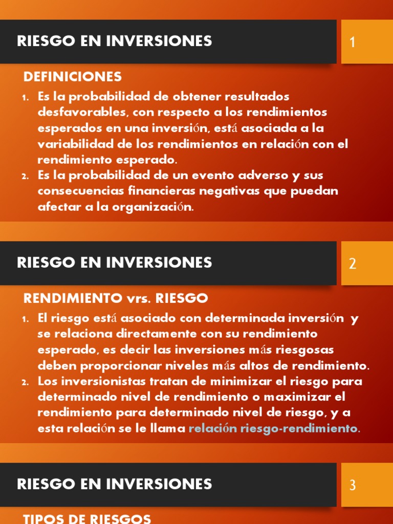 RIESGO EN INVERSIONES.pptx | Inversiones | Tasas de interés