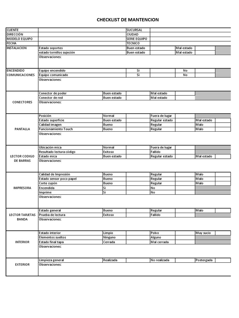 DTS Checklist Mantencion | PDF