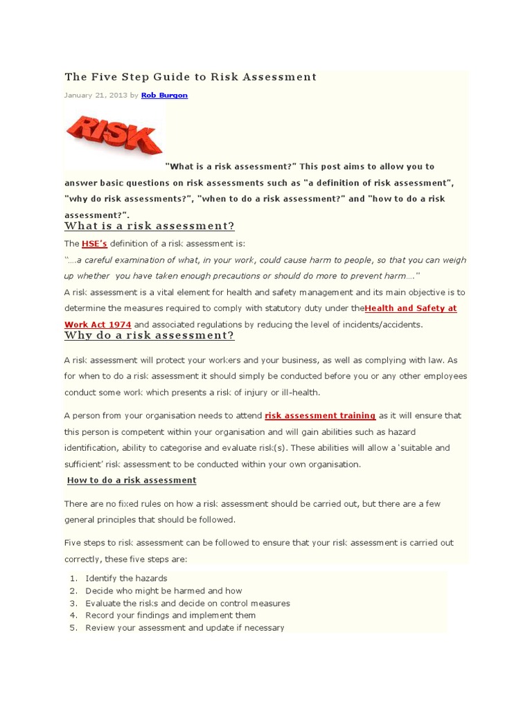 Five Steps Risk Assessment | PDF | Risk Assessment | Risk