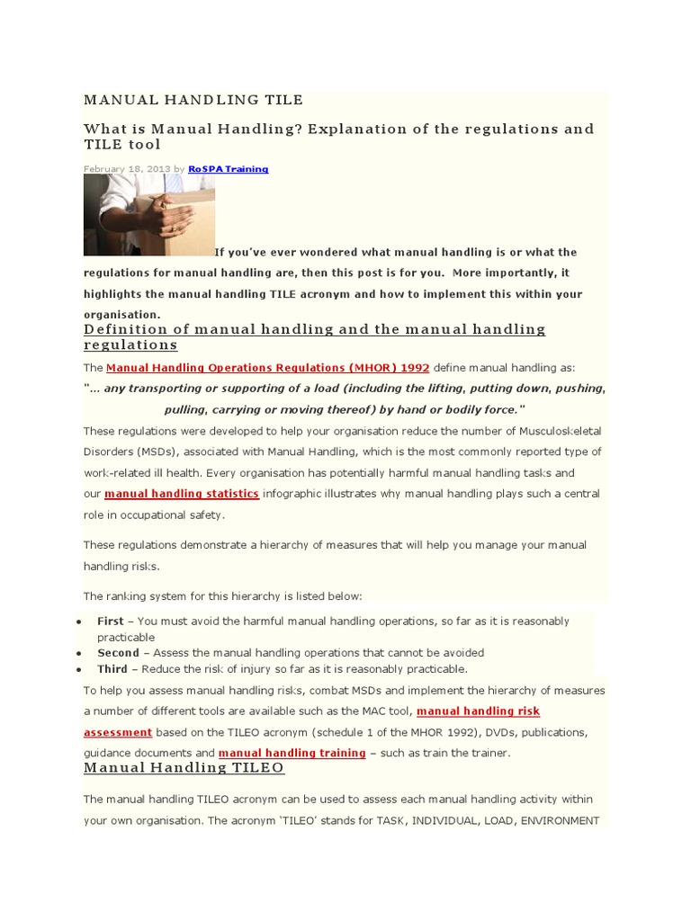 Understanding the TILEO Manual Handling Framework | PDF | Risk | Prevention