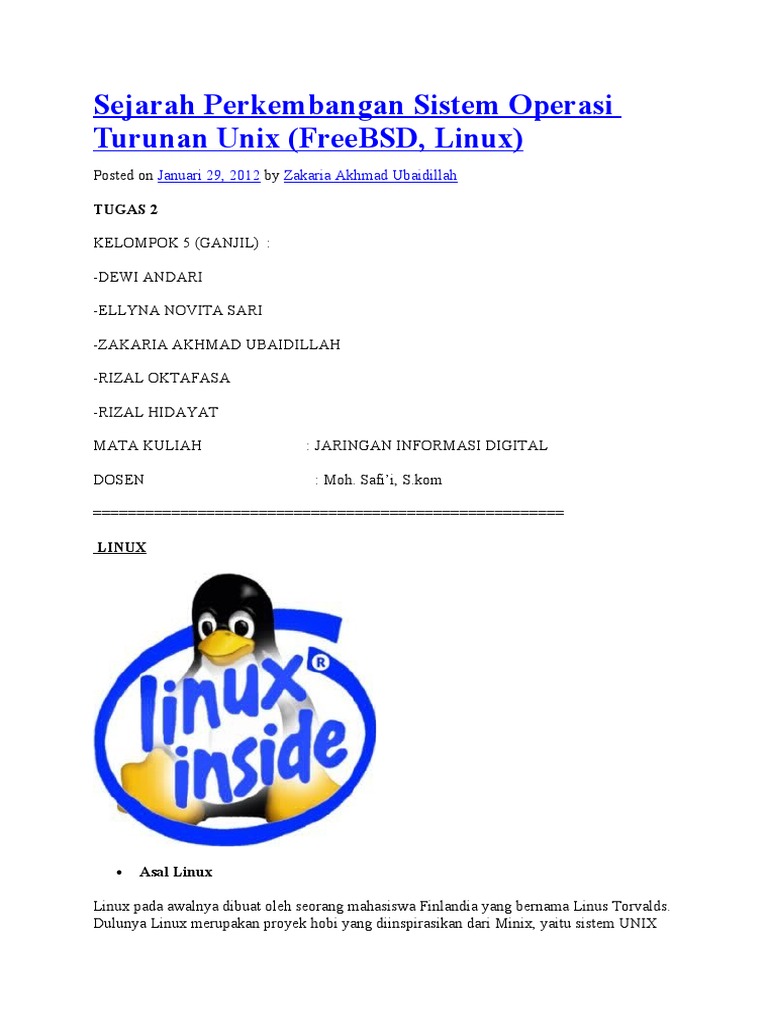 Sejarah Perkembangan Sistem Operasi Turunan Unix | PDF | Komputer ...