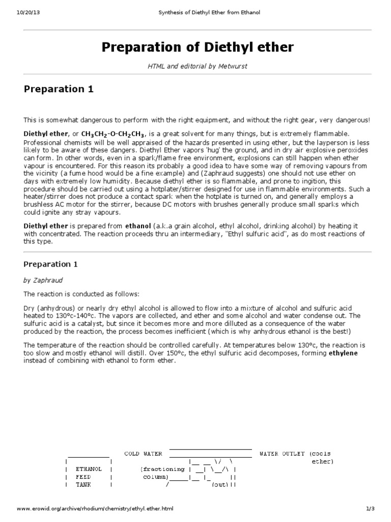 Synthesis of Diethyl Ether From Ethanol | PDF | Ethanol | Distillation
